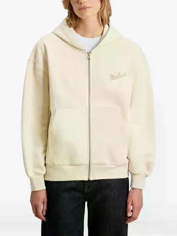 Woolrich Embroidered Logo Zip-up Hoodie - Neutrals