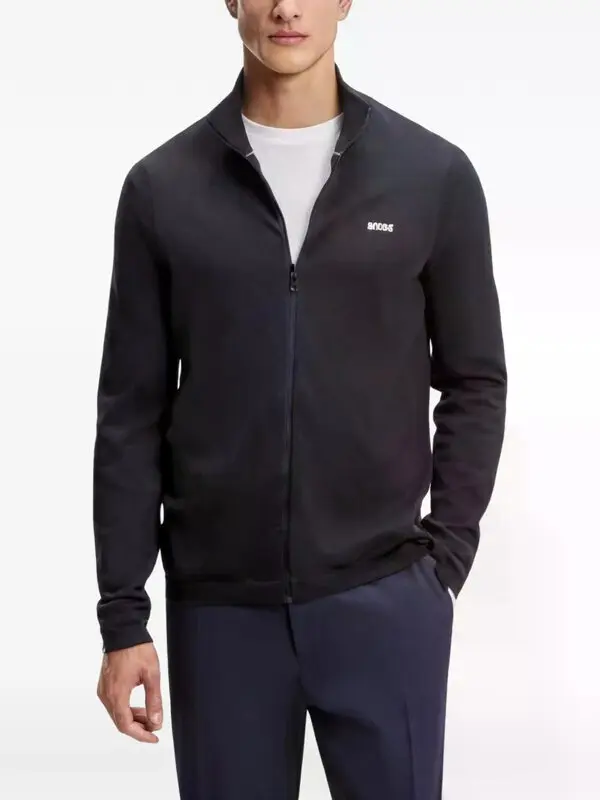 BOSS Knitted Cotton Cardigan With Contrast Logo