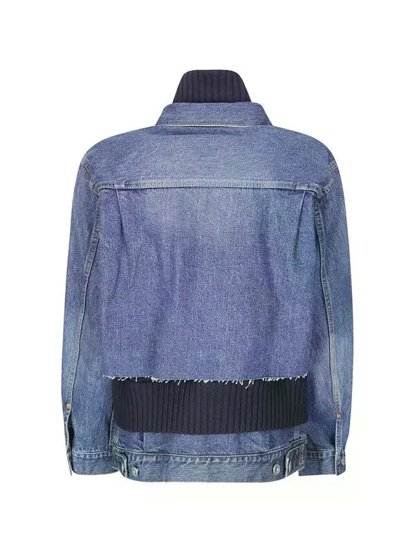 Sacai Knit-panel Raw-edge Denim Jacket