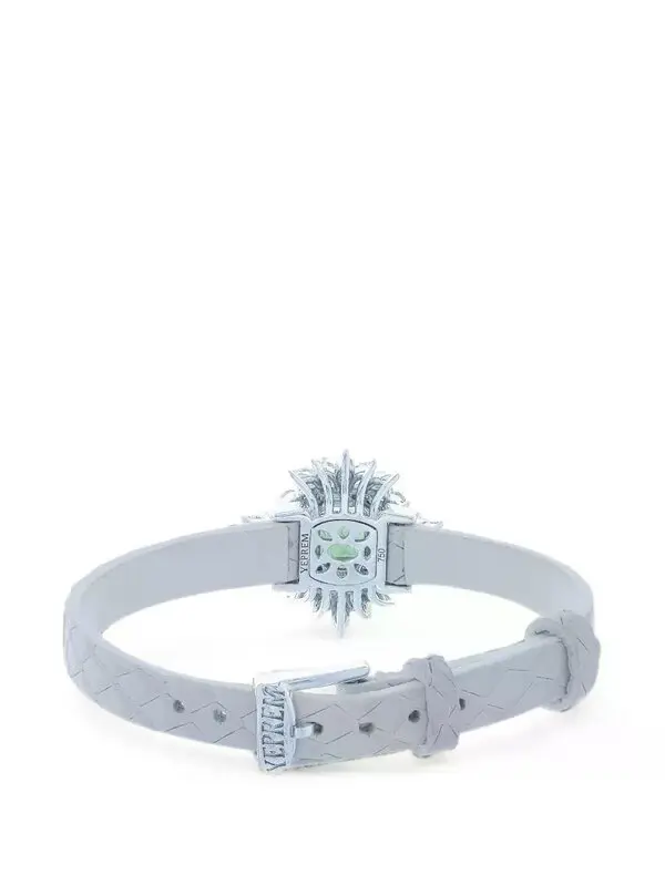 Yeprem Emerald And Diamond Stamped Leather Bracelet