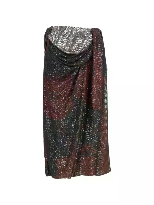 MAISON MARGIELA Printed Paillettes Sraped Maxi Skirt - Red