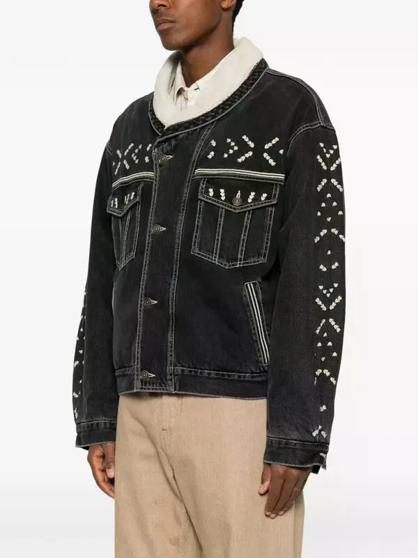 Isabel Marant Étoile Embroidered Denim Trucker Jacket - Black