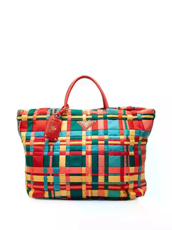 Prada 2000-2013 Multicolor Woven Tessuto Shopping Tote Bag