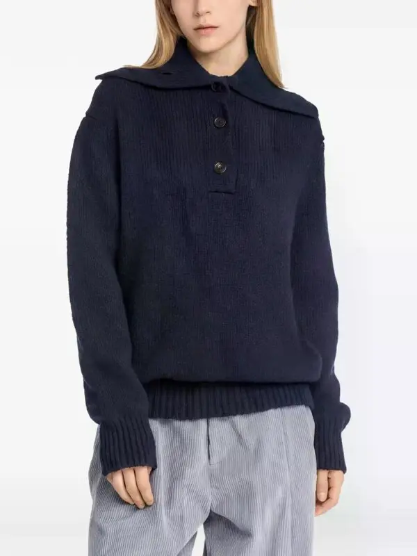 Malo Button-placket Spread-collar Sweater