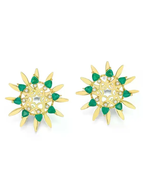 CAROL KAUFFMANN Mandala Emerald And Diamond Hoop Earrings