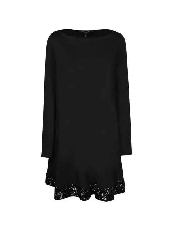 Emporio Armani Stretch-viscose Jersey Dress With Boat Neck And Sequin Hem - Black