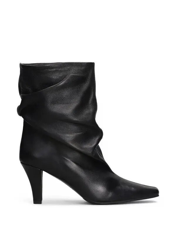 THE SELLER Slouchy Pointed-toe Leather Ankle Boots - Black