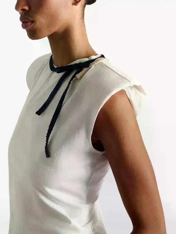 Dorothee Schumacher Ecru Jersey Bow Detail Padded Shoulder Top - White