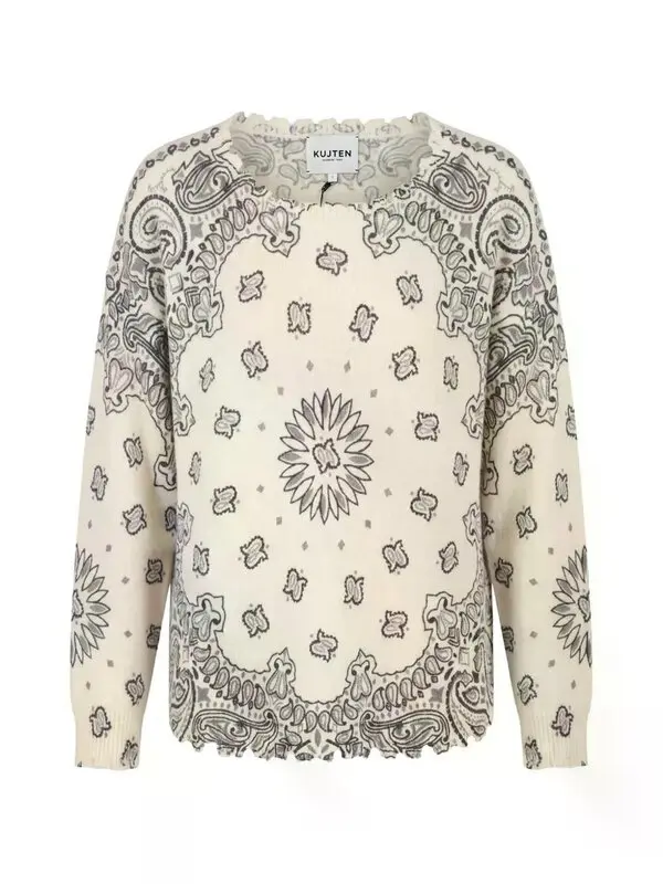 KUJTEN Paisley-print Distressed-effect Sweater - Neutrals