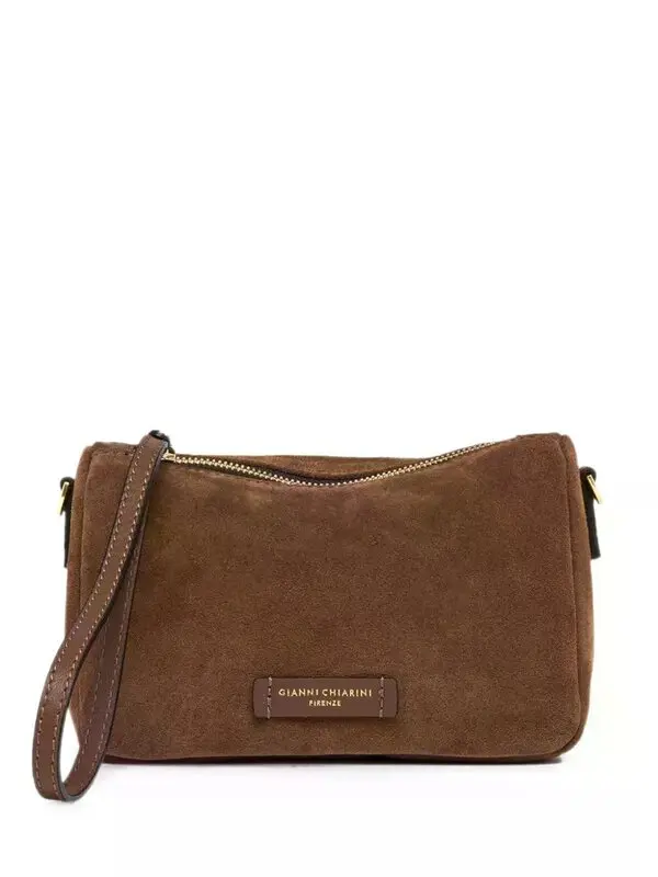 GIANNI CHIARINI Small Nora Pouch Logo-patch Suede Clutch Bag - Brown