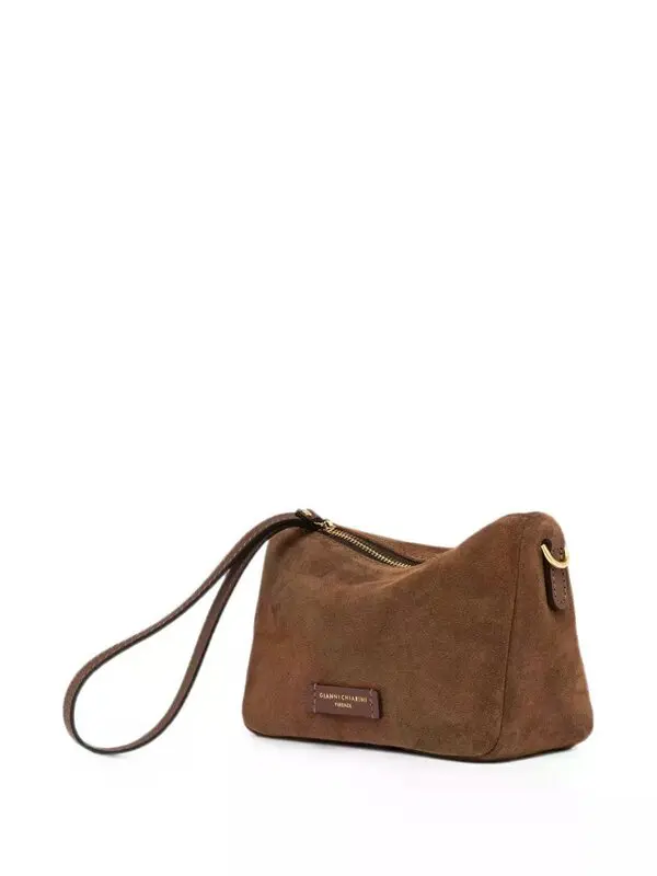 GIANNI CHIARINI Small Nora Pouch Logo-patch Suede Clutch Bag