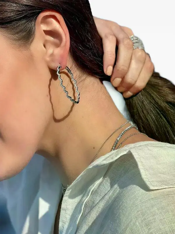 GRAZIELA Diamond Hoop Earrings In 18k White Gold
