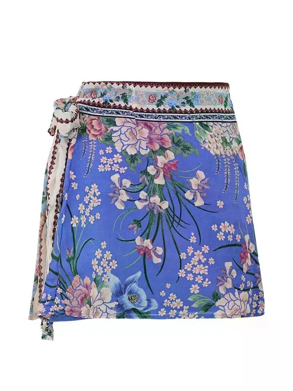 Agua Bendita Ziara Floral-print Wrap Skirt - Blue