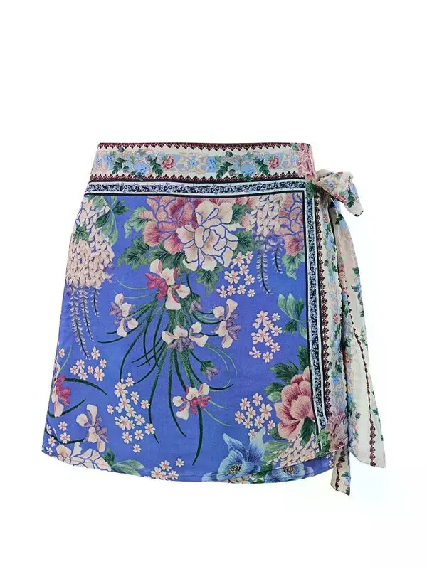 Agua Bendita Ziara Floral-print Wrap Skirt - Blue