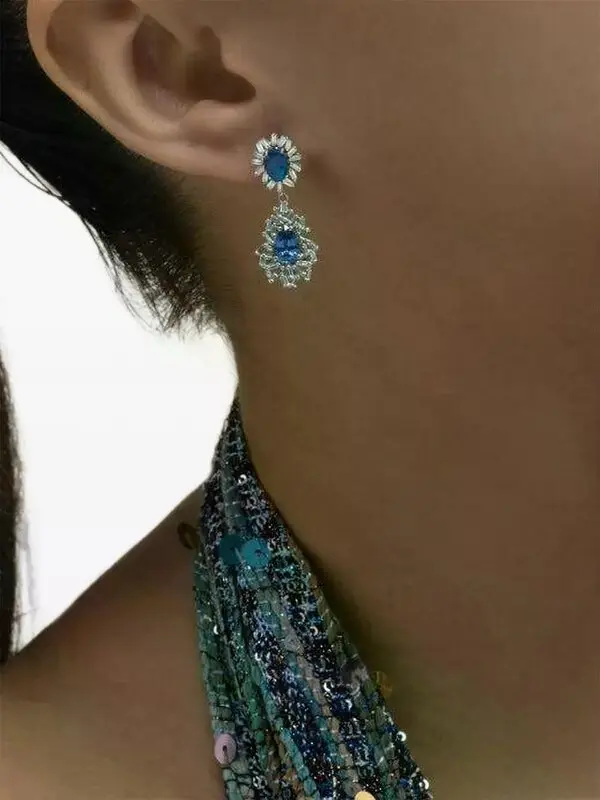 SUZANNE KALAN White Gold Sapphire And Diamond Drop Earrings - Silver