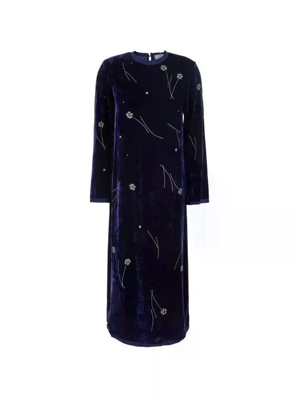 FORTE_FORTE Fleurs D'orient Bead-embellished Velvet Midi Dress - Blue