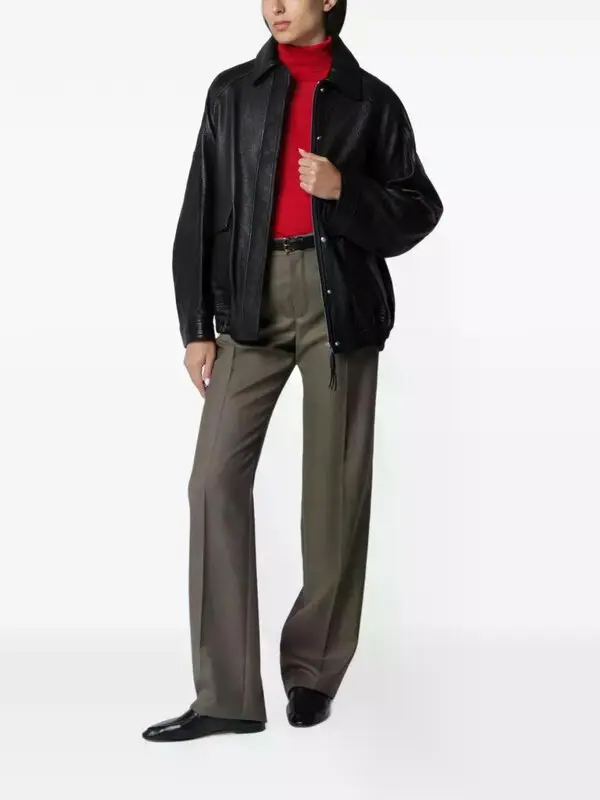 RÓHE Leather Bomber Jacket - Black