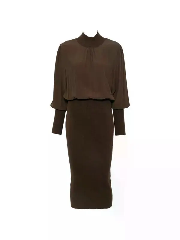 TWINSET Ribbed-knit High-neck Midi Dress - Brown