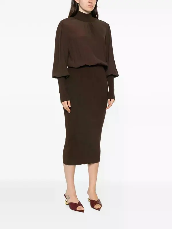 TWINSET Ribbed-knit High-neck Midi Dress