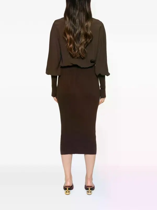 TWINSET Ribbed-knit High-neck Midi Dress