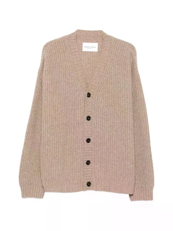 ROBERTO COLLINA V-neck Ribbed Cardigan - Brown