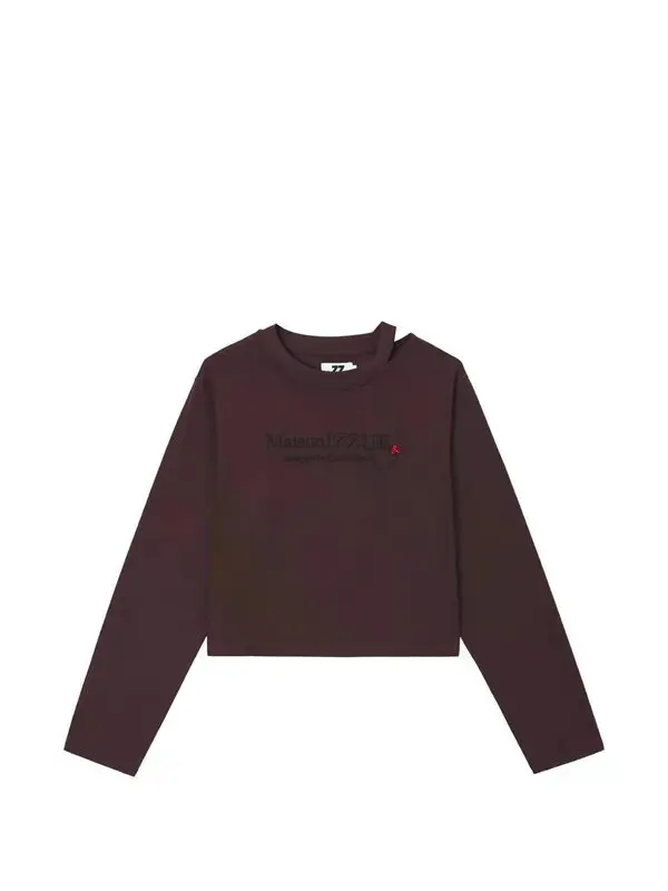 Izzue Logo-embroidered Cut-out Long-sleeved Cropped T-shirt - Purple