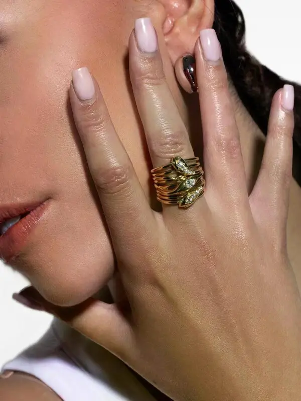 Sidney Garber Diamond And Emerald Serpentine Ring