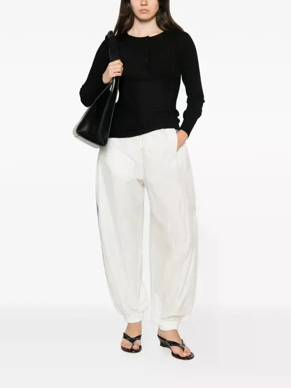 HUGENBERG Ribbed Knit Henley Long Sleeve Top