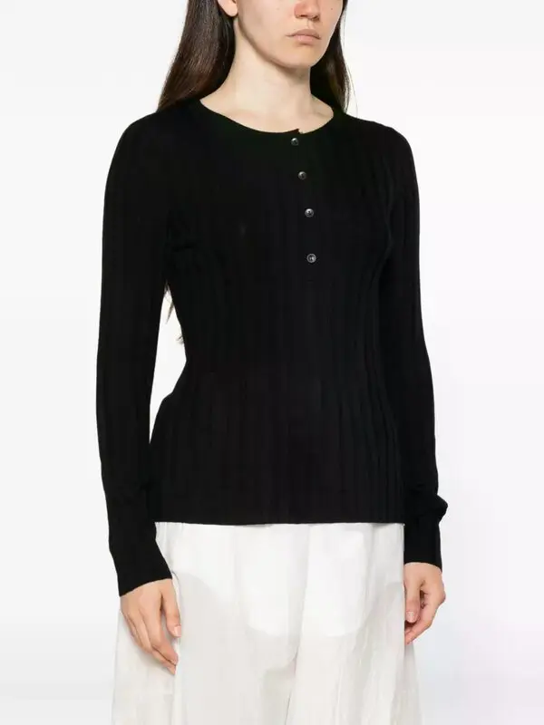 HUGENBERG Ribbed Knit Henley Long Sleeve Top