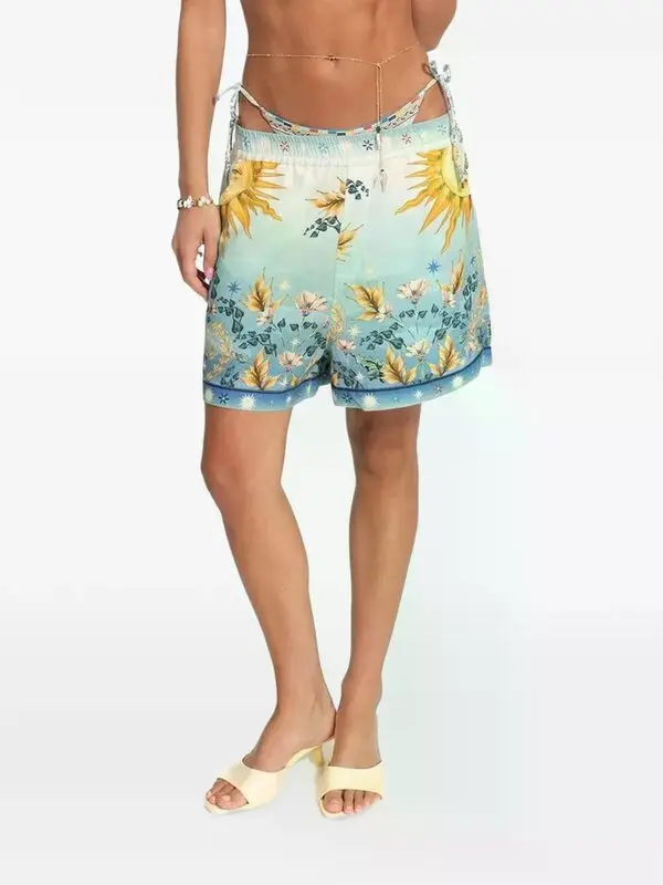 Agua Bendita Nader Watts Celestial-print Floral-print Shorts - Blue