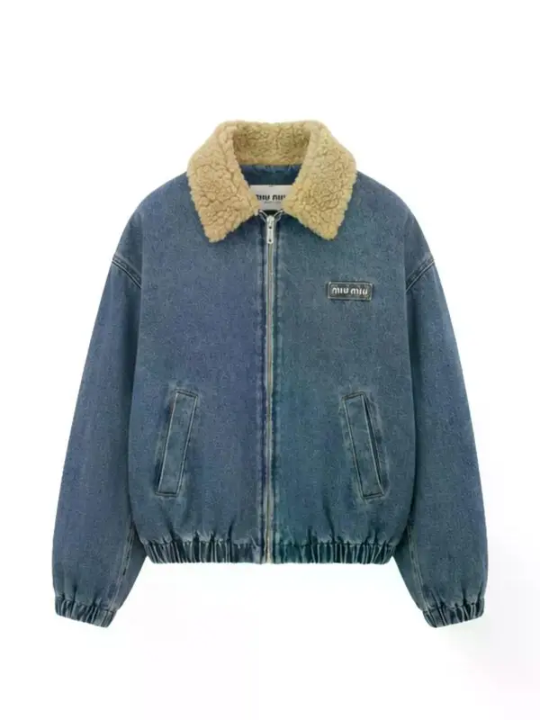 Miu Miu Shearling-collar Denim Jacket - Blue