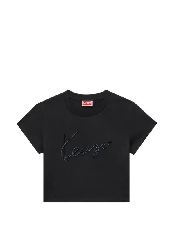 Kenzo Signature-embroidered Cropped T-shirt - Black