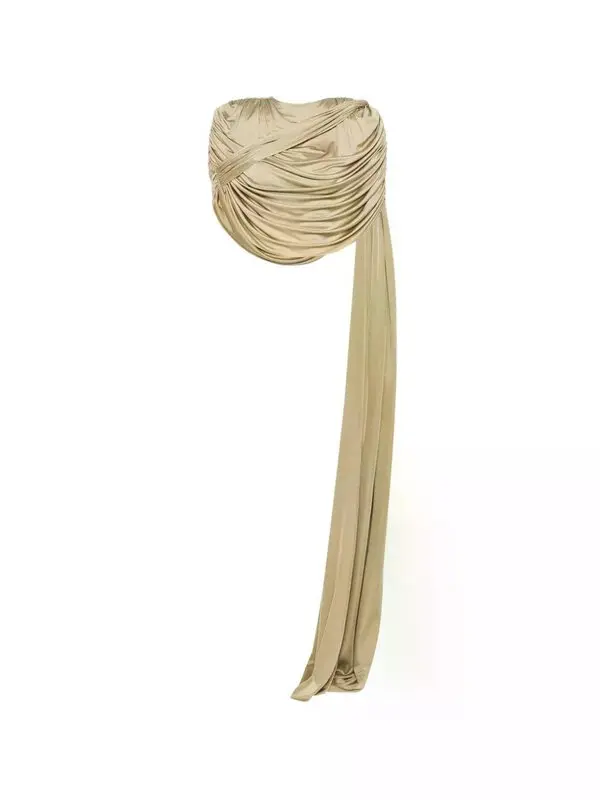 THE NEW ARRIVALS ILKYAZ OZEL Sage Draped Asymmetric Neck Top - Green