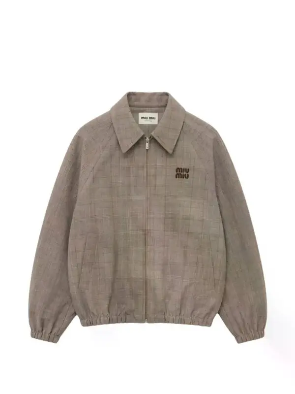 Miu Miu Prince Of Wales Checked Blouson Jacket - Brown