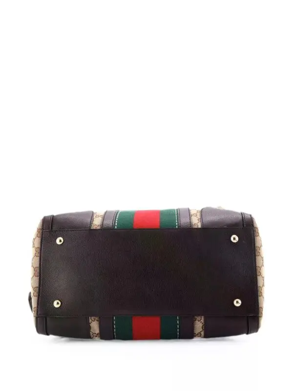Gucci Vintage Bee Web Boston Bag Gg Canvas Medium Satchel