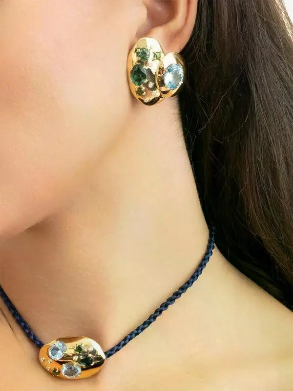 CAROL KAUFFMANN Flintstones Rocks Tourmaline And Topaz Earrings - Gold