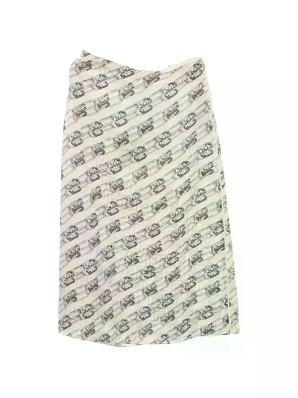 Fendi Off- Silk Chain Print Midi Skirt