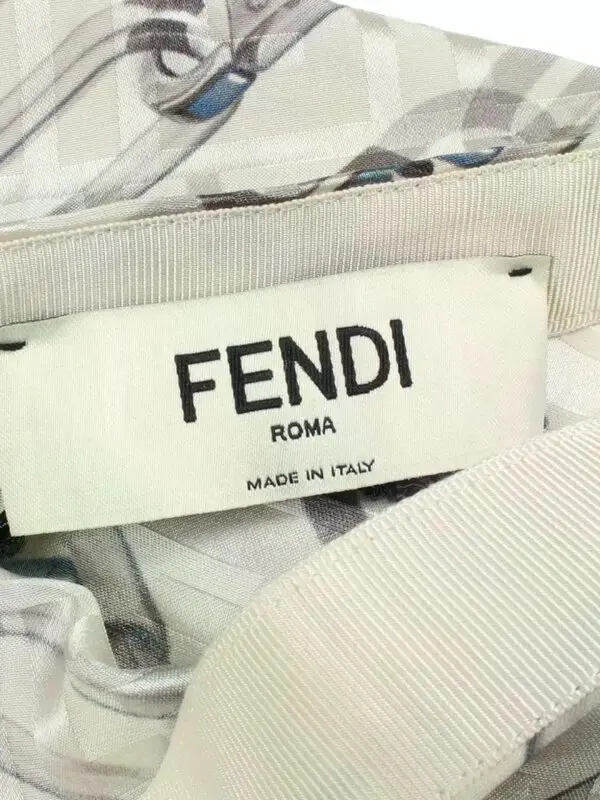 Fendi Off- Silk Chain Print Midi Skirt