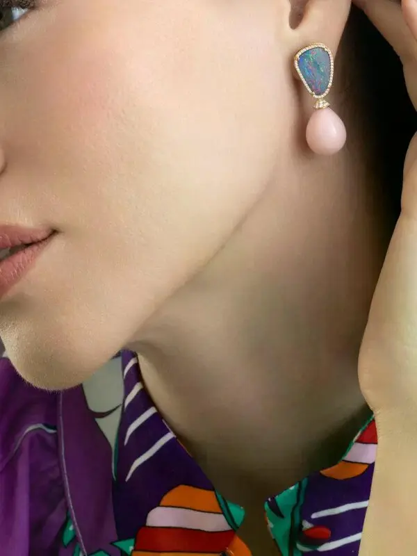 Goshwara G-one Diamonds And Opal Drop Earrings
