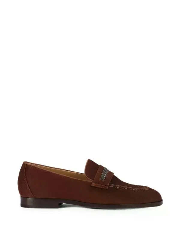DOUCAL'S Stud-embellished Suede Loafers