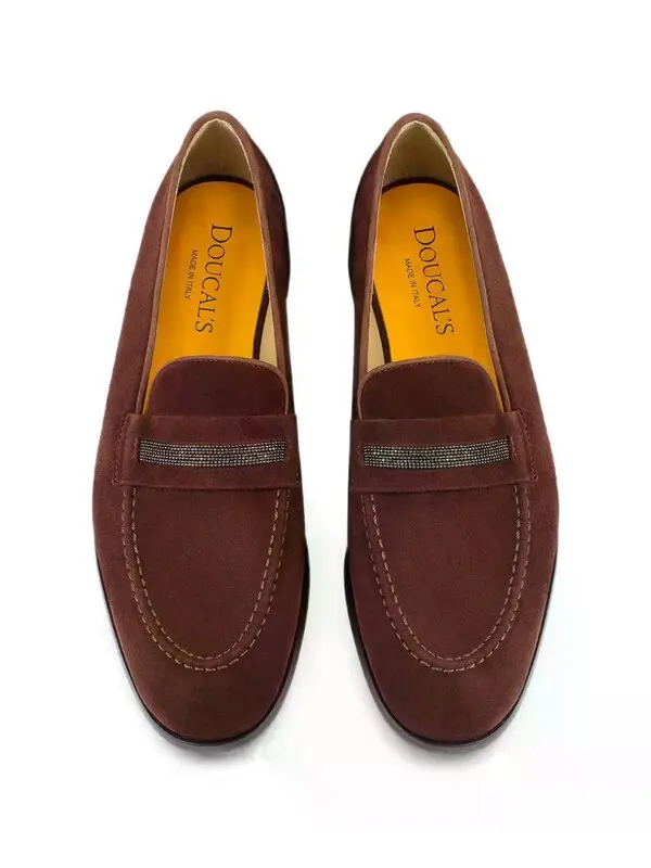 DOUCAL'S Stud-embellished Suede Loafers