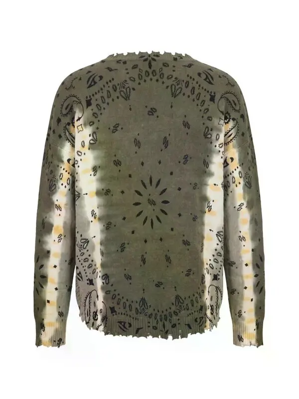 KUJTEN Mela Bandana-print Distressed Cashmere Sweater - Green