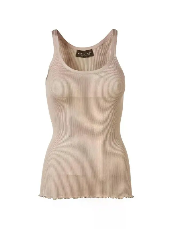 ROSEMUNDE Ribbed Silk Sleeveless Top With Ruffled Hem - Brown