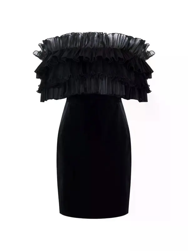 Elisabetta Franchi Dress In Velvet Fabric With Flounces - Black