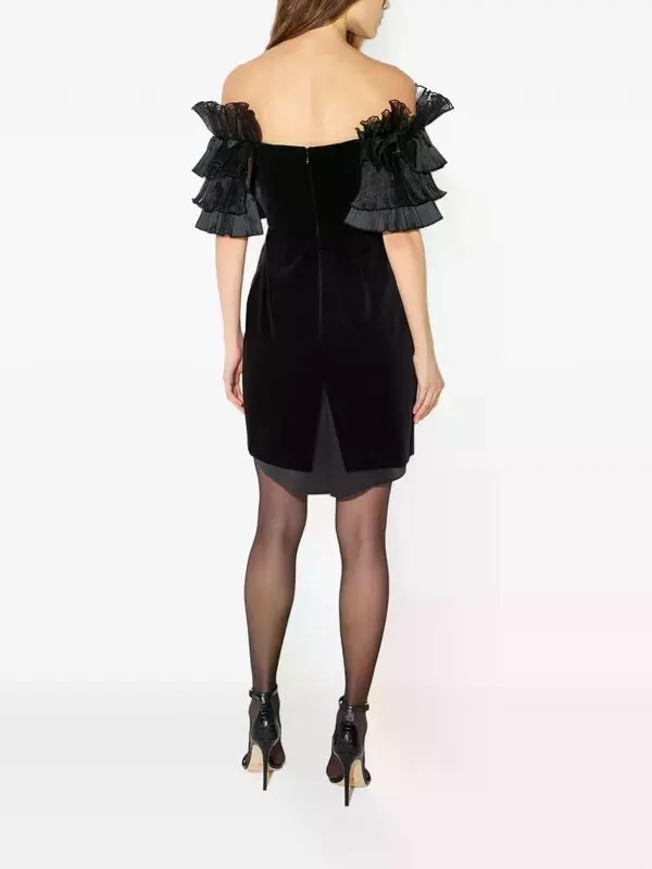 Elisabetta Franchi Velvet Off-the-shoulder Dress With Oversized Flounces - Black