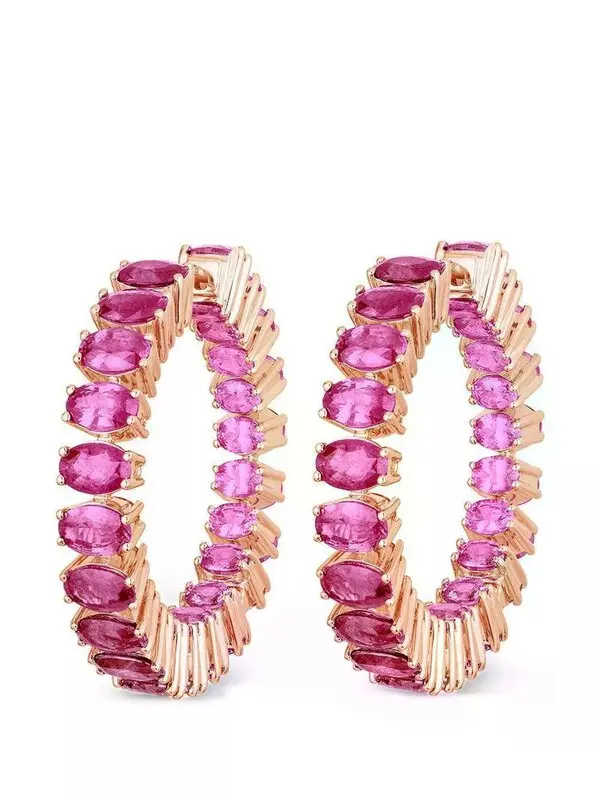 Goshwara Sapphire Oval Hoop Earrings - Pink
