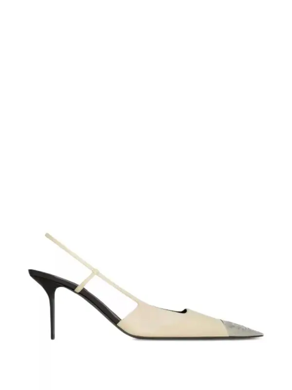Saint Laurent Slingback Heels With Embellished Toe - Neutrals