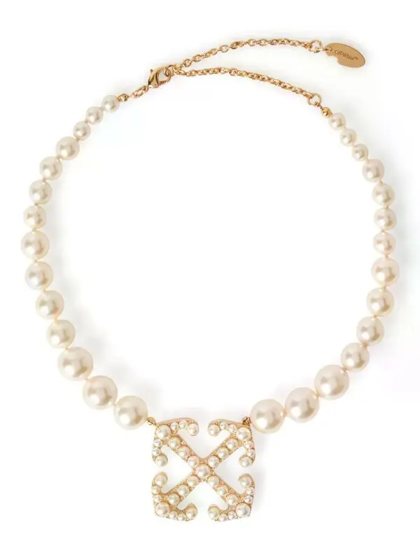 Off-White Pearls Pave Arrow-motif Necklace