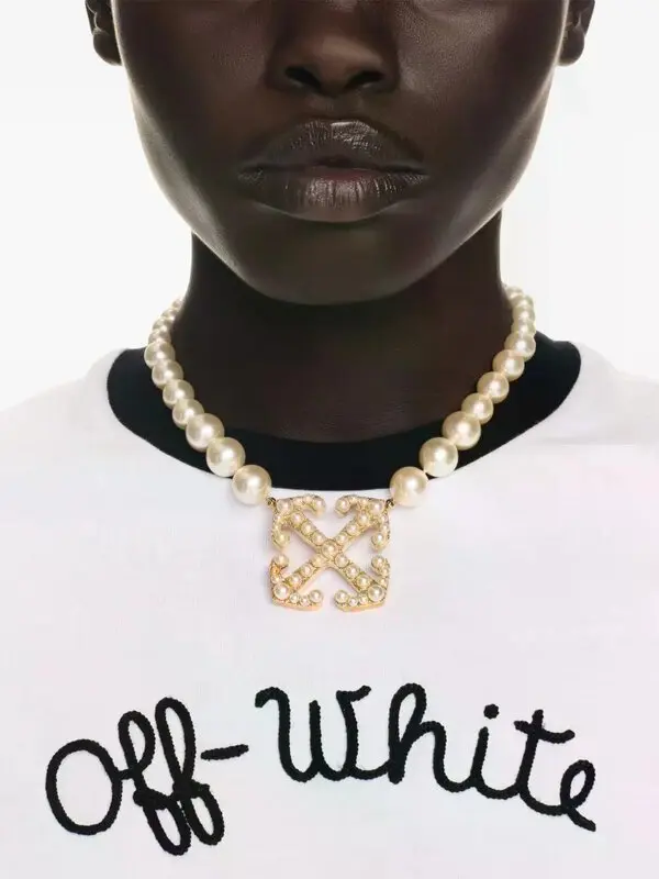 Off-White Pearls Pave Arrow-motif Necklace