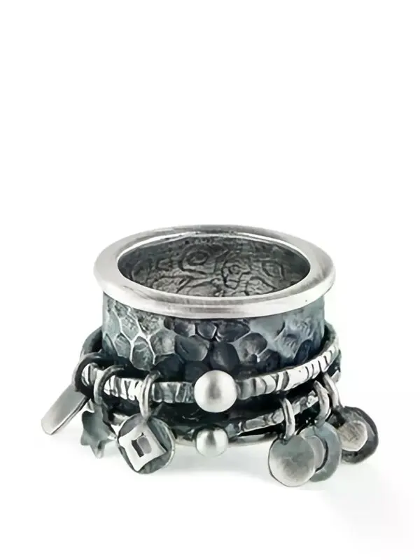 POISONED HEARTS Hammered Pendant-detail Rings - Black